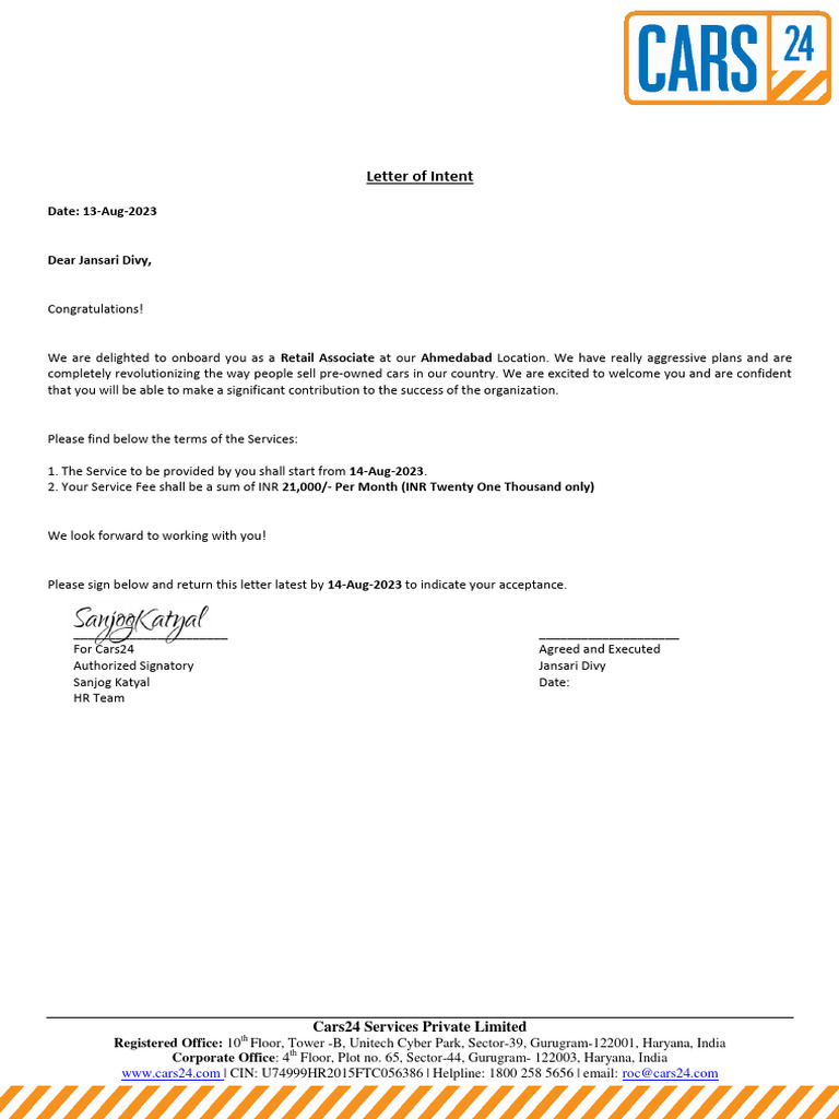 Letter of Intent - Jansari Divy | PDF