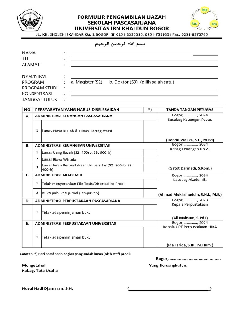 Form Pengambilan Ijazah Magister Dan Doktor - 2024-2025 | PDF