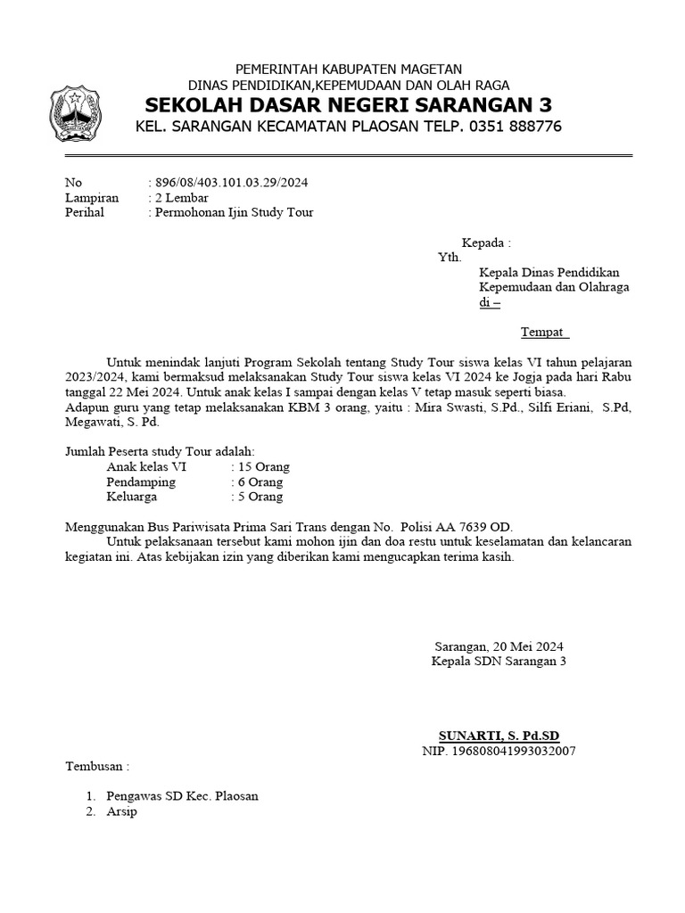 Surat Izin Study Tour | PDF