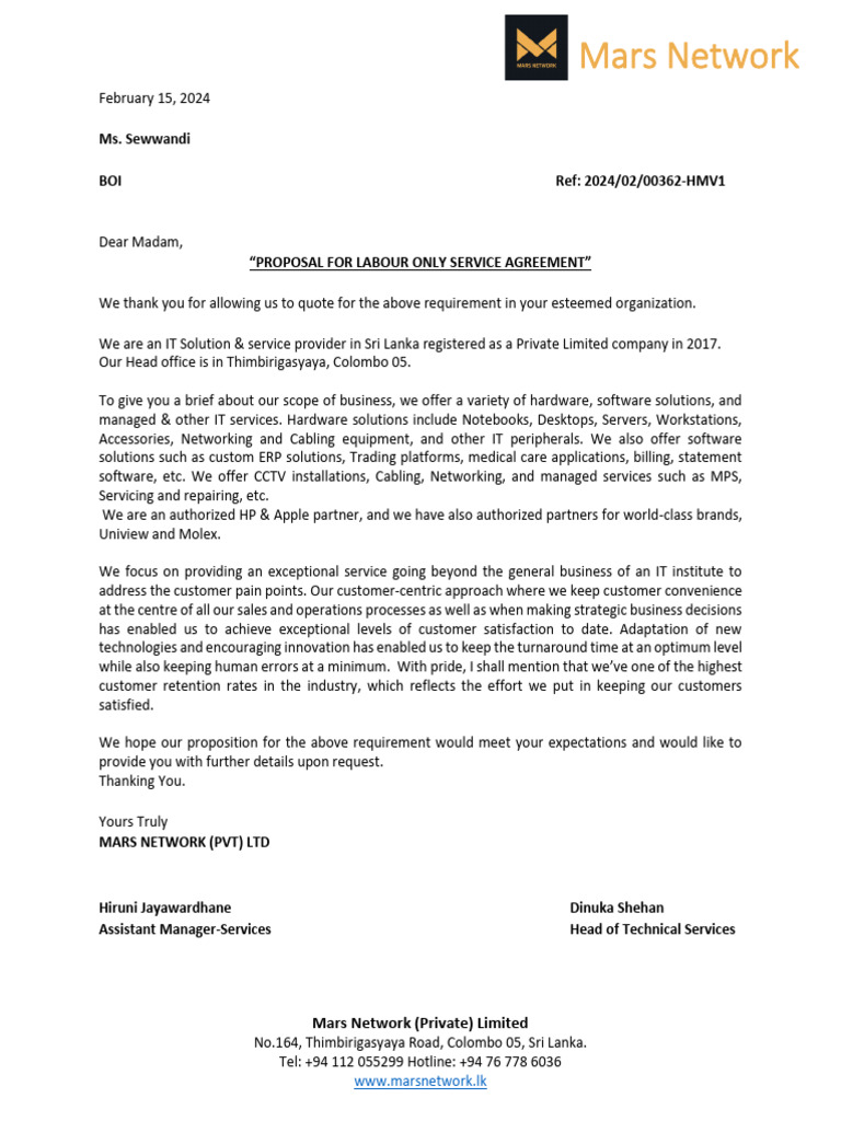 "Proposal For Labour Only Service Agreement" - Boi-1 | PDF | Computing ...