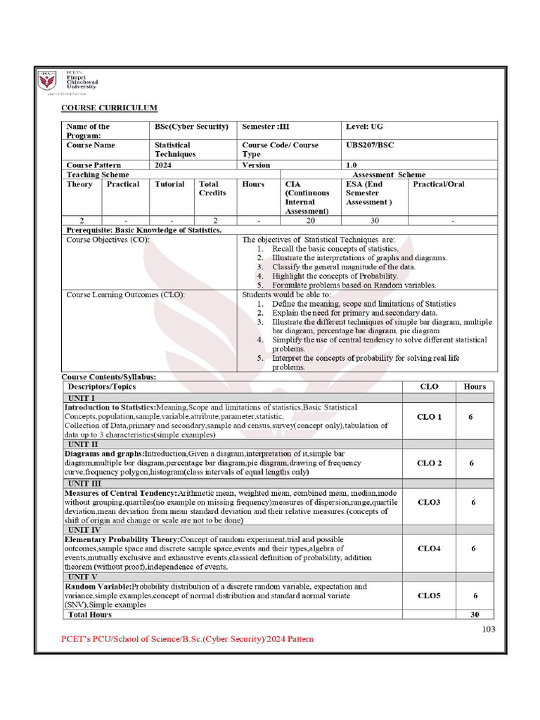 Syllabus BSC (CS) 2024-103-105 | PDF