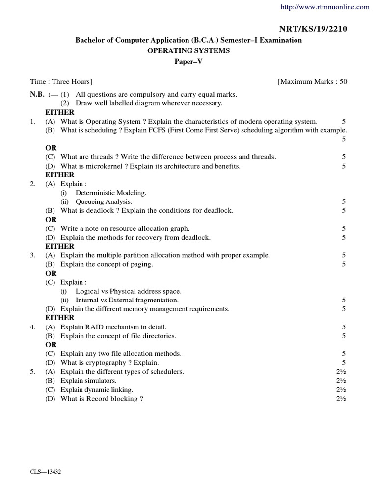 Bca 1 Sem Operating Systems 2210 Summer 2019 | PDF | Operating System | Scheduling (Computing)