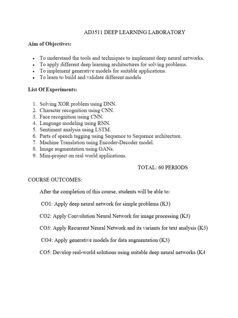 Ad3511 Deep Learning Laboratory Pdf