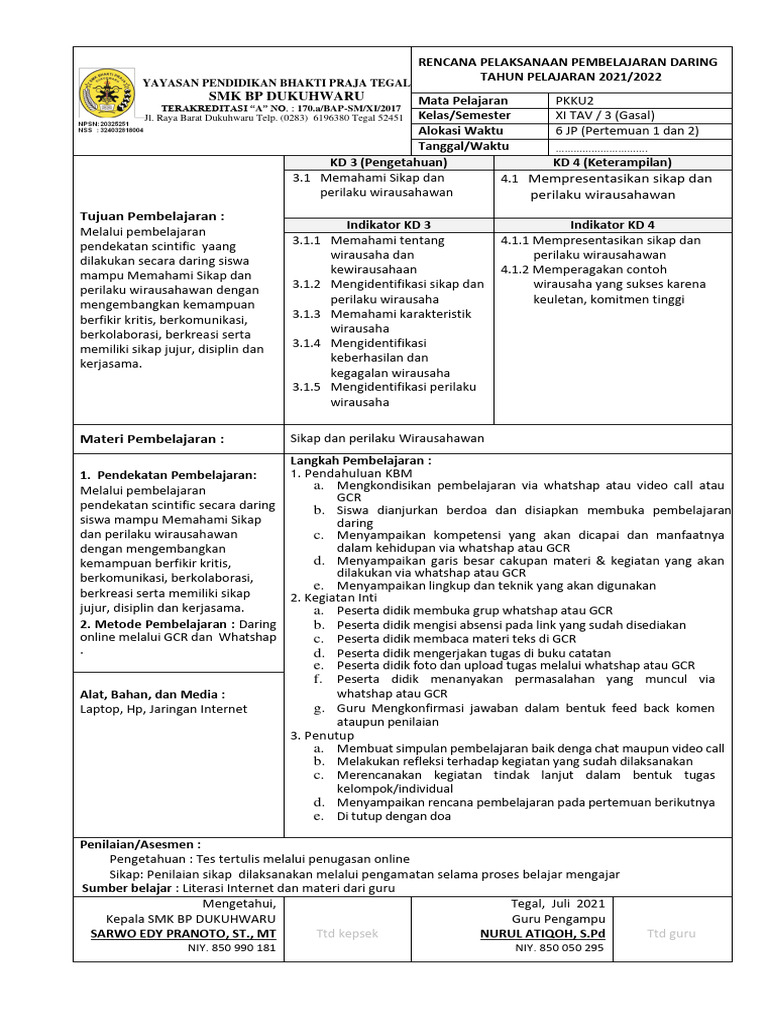 Contoh Format Rpp | PDF