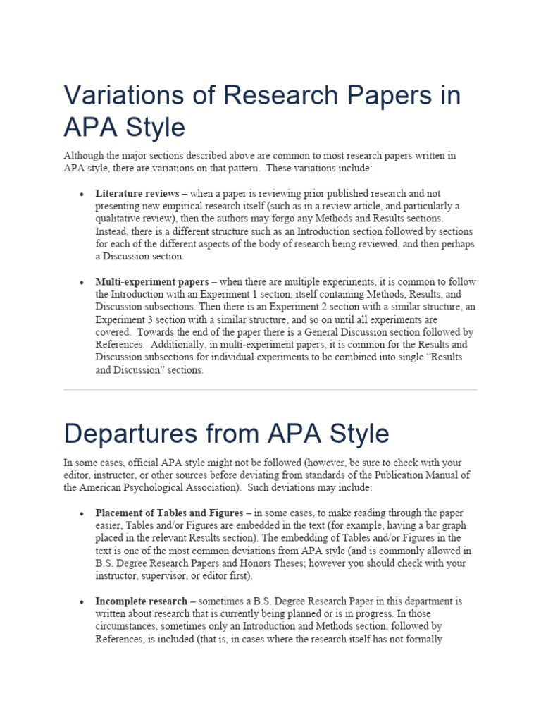 APA Style Research Paper Variations | PDF | Apa Style | Methodology
