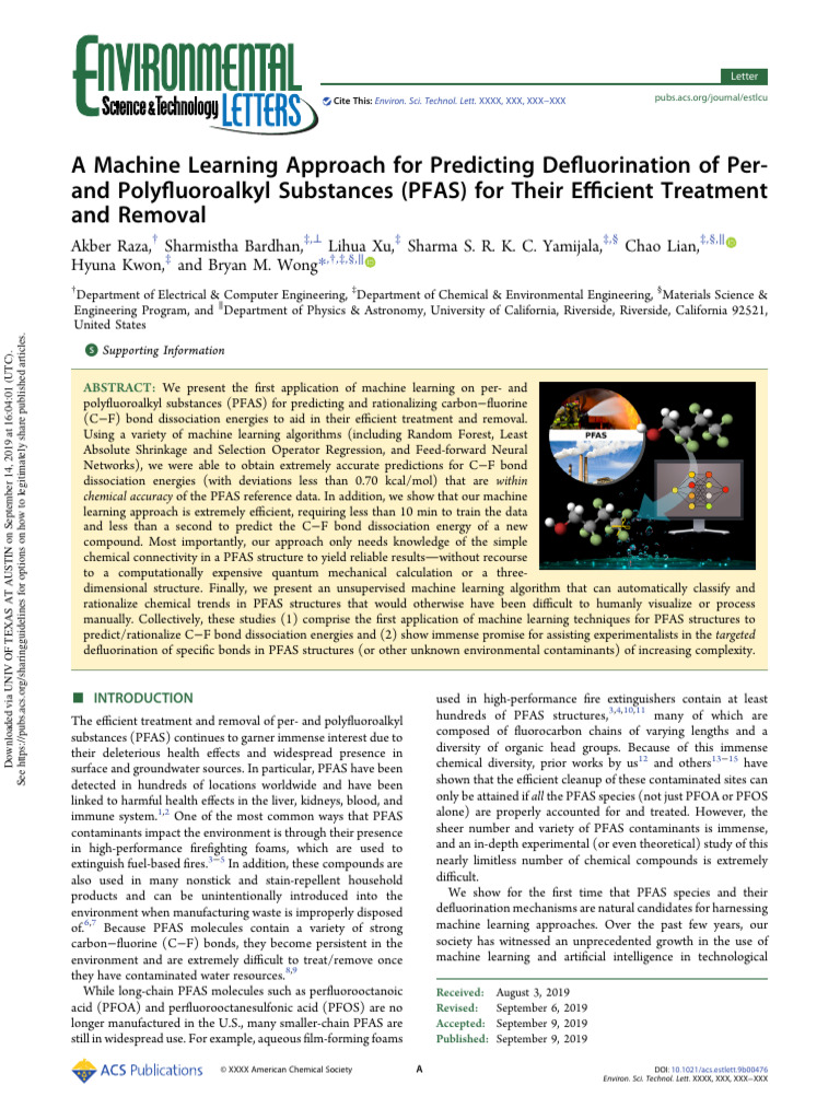 A Machine Learning Approach For Predicting Defluorination of Per and ...