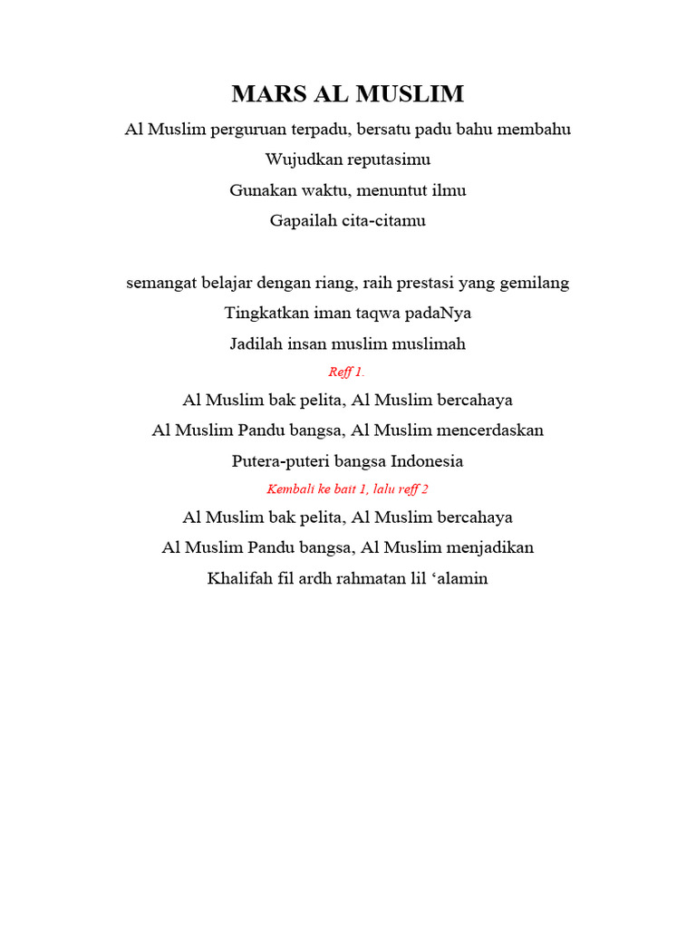 Lirik Mars Al Muslim | PDF