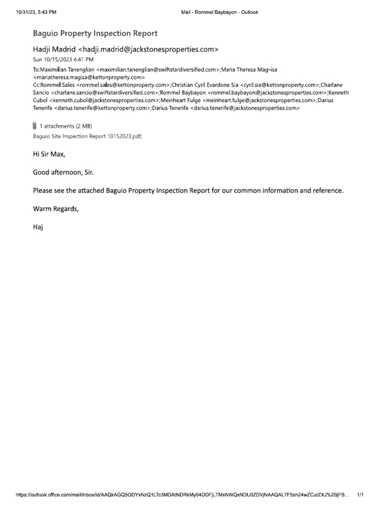 Baguio Site Inspection Report 10152023 - EMAILED | PDF