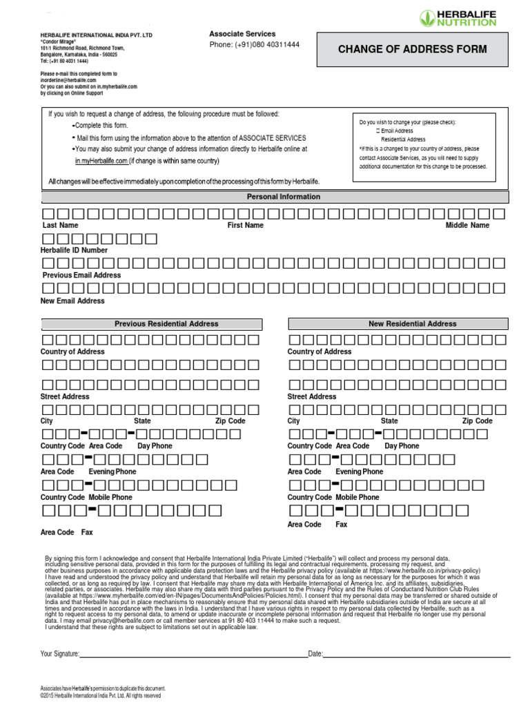 Herbalife - Change of Address Form | PDF | Privacy | Privacy Policy