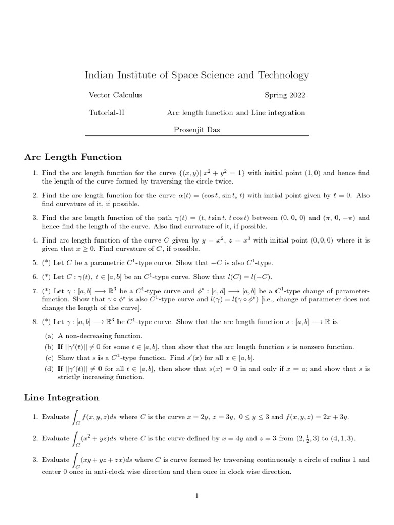 2022 Tutorial-II Vector Calculus | PDF | Curvature | Curve