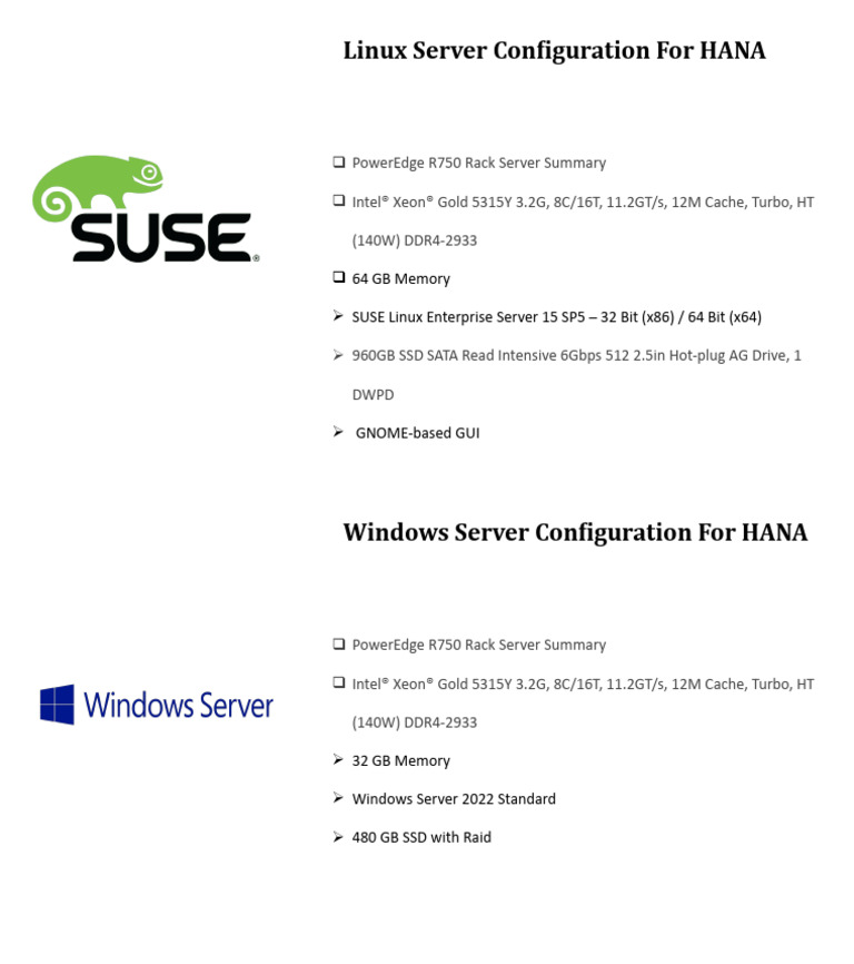Hana Server Configuration v3 | PDF