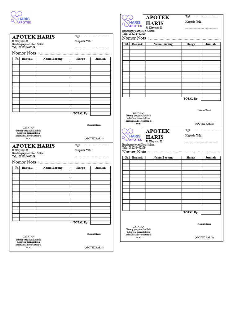Nota Apotek Haris | PDF