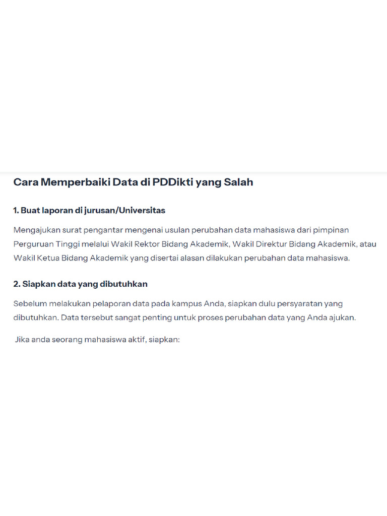 Cara Memperbaiki Kesalahan Data Di PD DIKTI | PDF