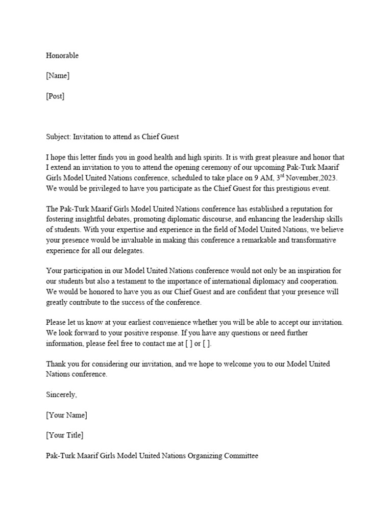 Chief Guest Invitation Mun | PDF | Global Politics | International ...