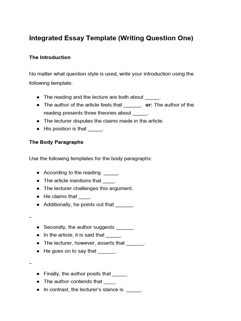 Integrated Essay Template (Writing Question One) | PDF | Essays | Argument