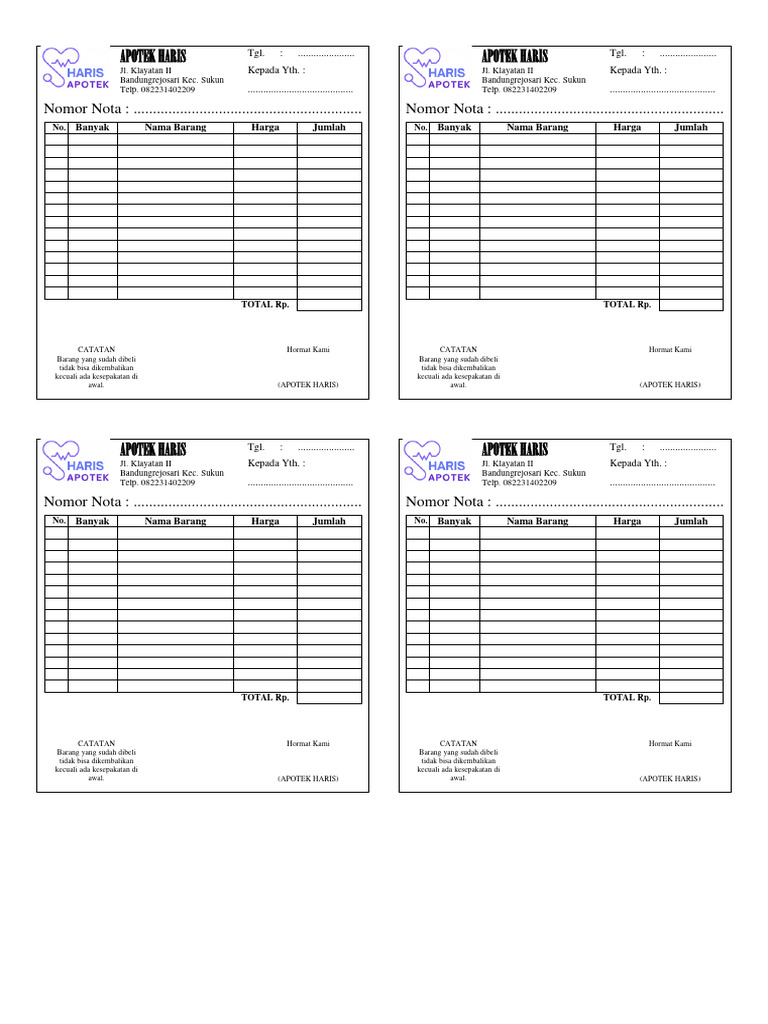 Nota Apotek Haris | PDF