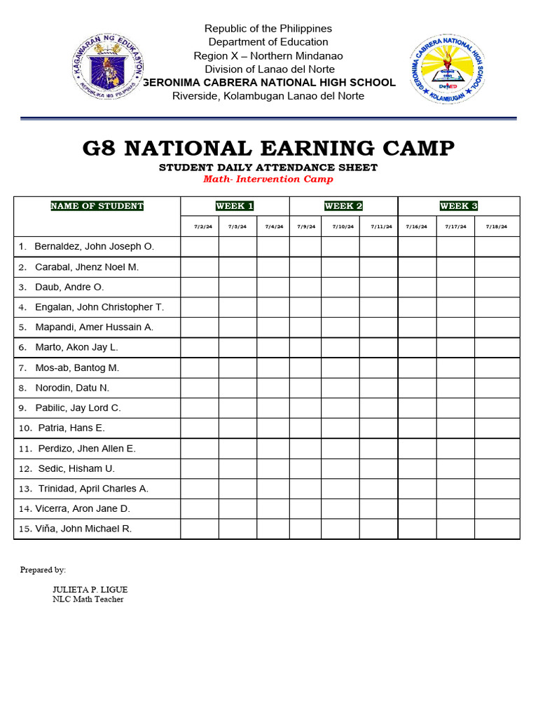 NLC_ ATTENDANCE SHEET | PDF