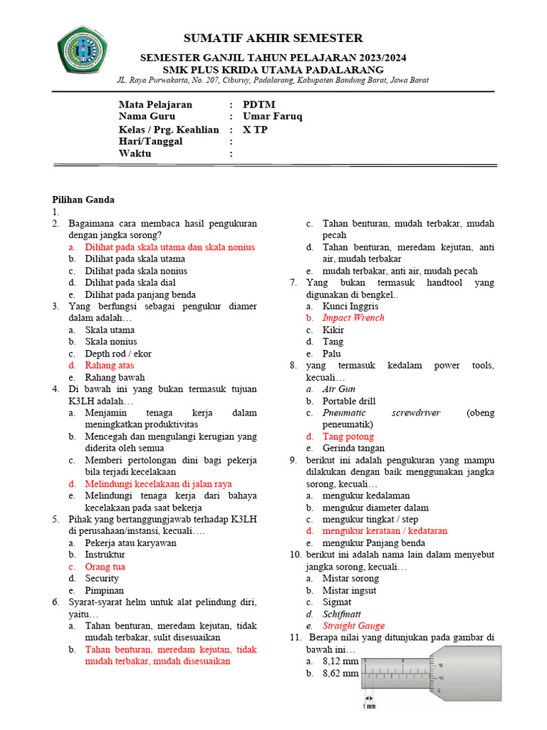 Soal PAS (KELAS X TP PDTM) | PDF