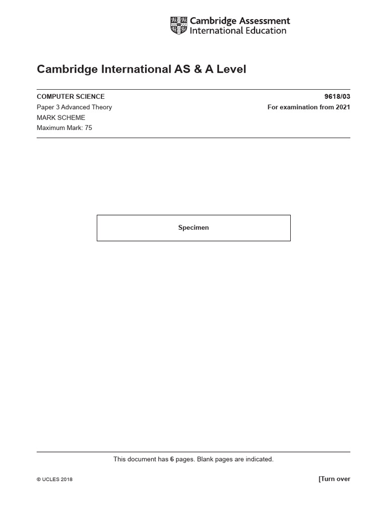 Cambridge International AS & A Level: Computer Science For Examination ...