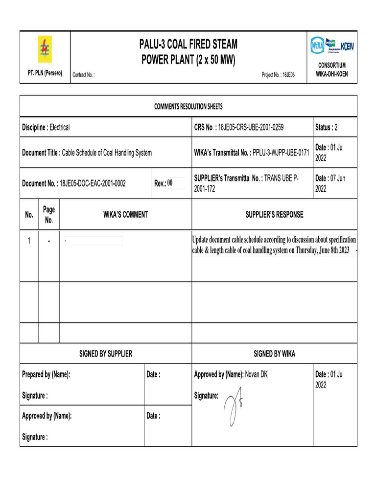 18je05-Doc-Eac-2001-0002 - R01 Cable Schedule (Ube Format) | PDF ...