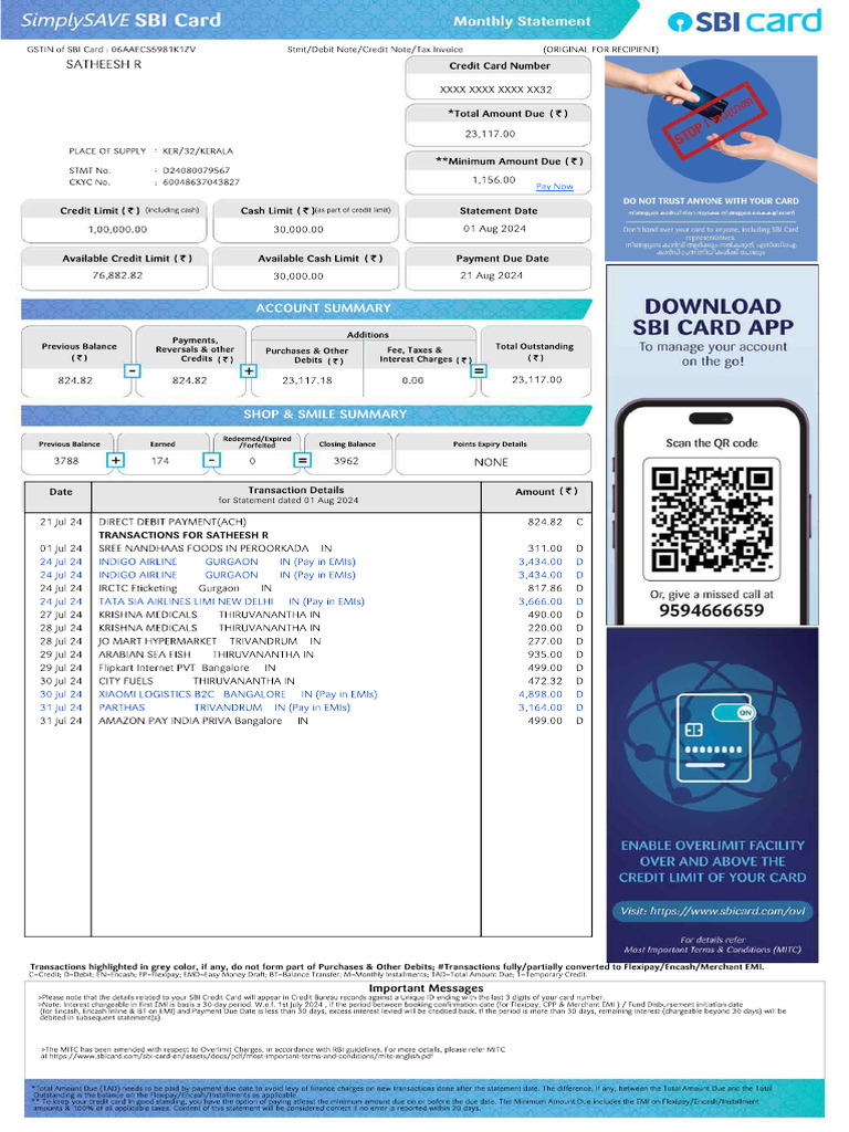 Sbi Credit Sath July 2024 | PDF