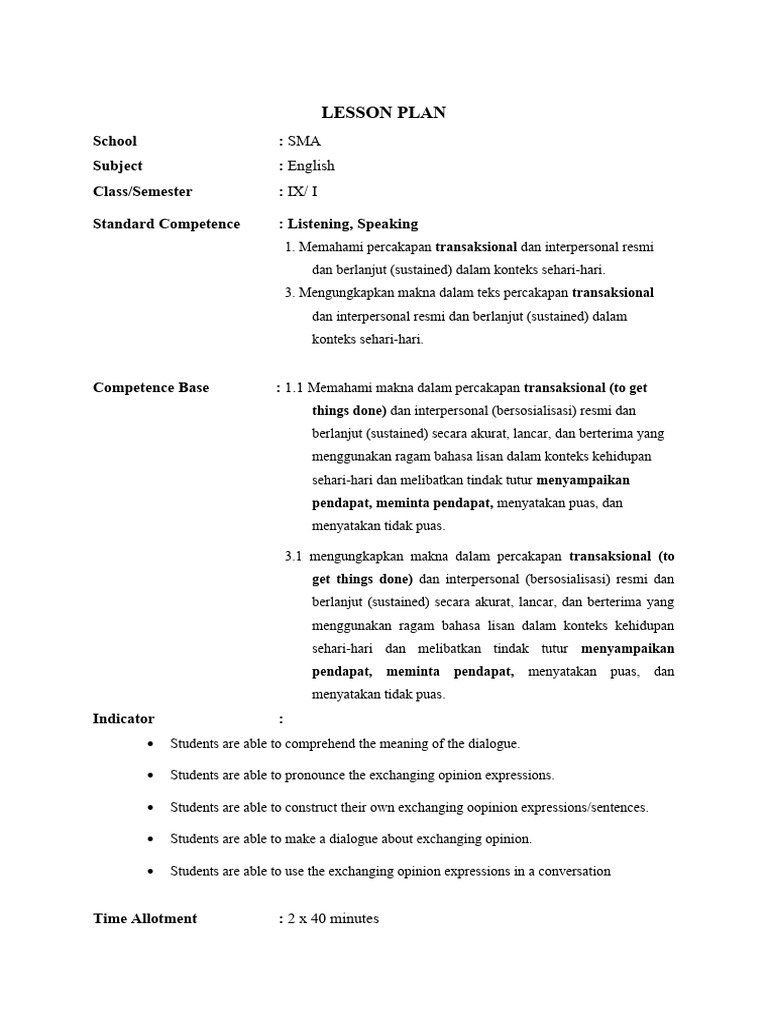 Lesson Plan For Senior Highschool M Arifian R 2201408042ffefef | PDF ...