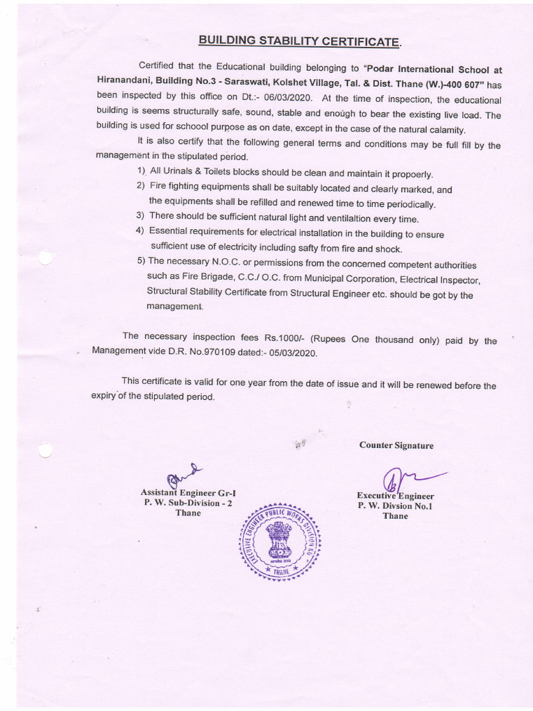 Building Safety Certificate Ay 2020-21 | PDF | Safety