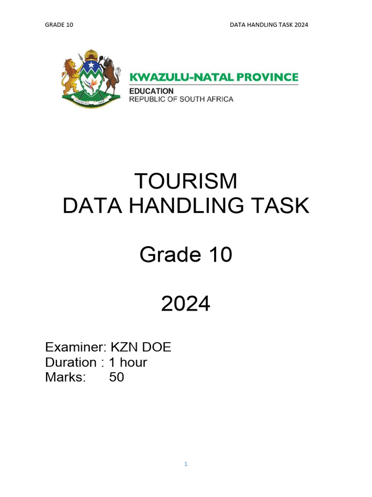Grade 10 Tourism Data Handling Task 2024 | PDF | South Africa