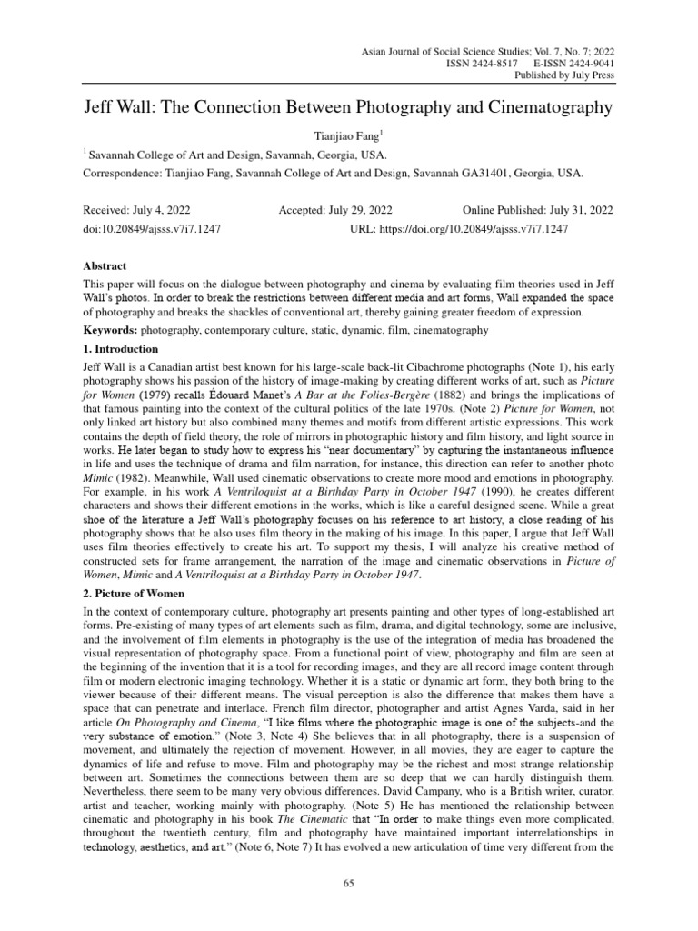 Jeff Wall The Connection Between Photography and C | PDF | Image | Camera