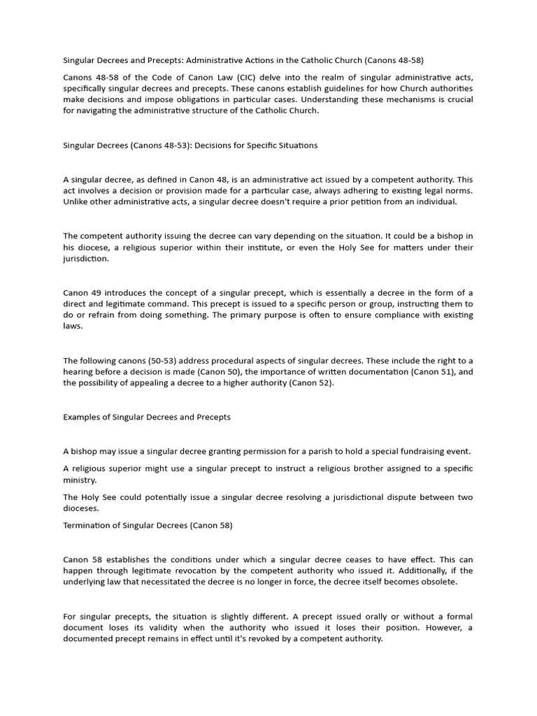 Singular Decrees and Precepts | PDF | Canon Law | Decree