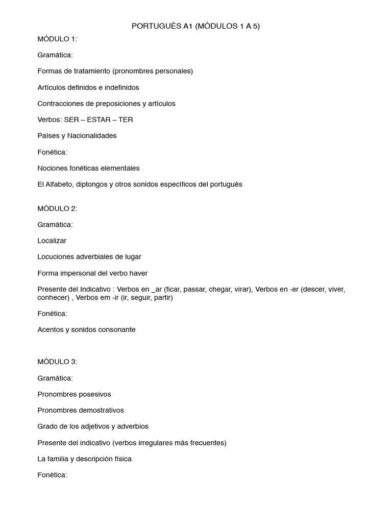 Gramática A1 MOD1a5 | PDF | Estresse (Linguística) | Pronome