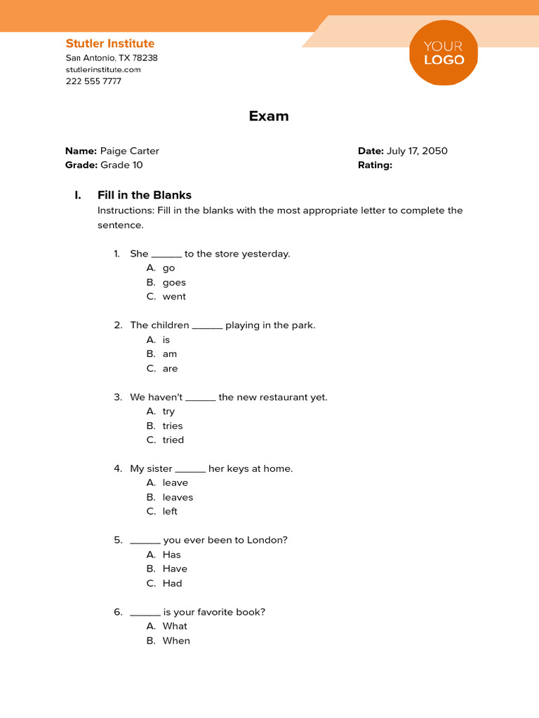 Grade 10 English Exam | PDF | Adverb | Noun
