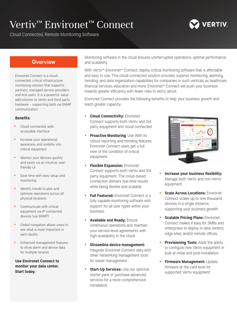 Vertiv Environet Connect Data Sheet SL 71123 | PDF | Cloud Computing | Software