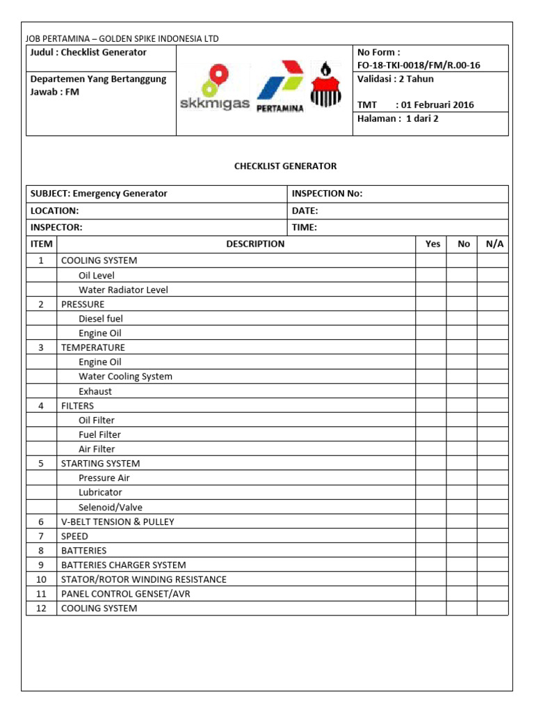 FO-18-TKI-0018-FM-R.00-16 Checklist Generator | PDF | Vehicle ...