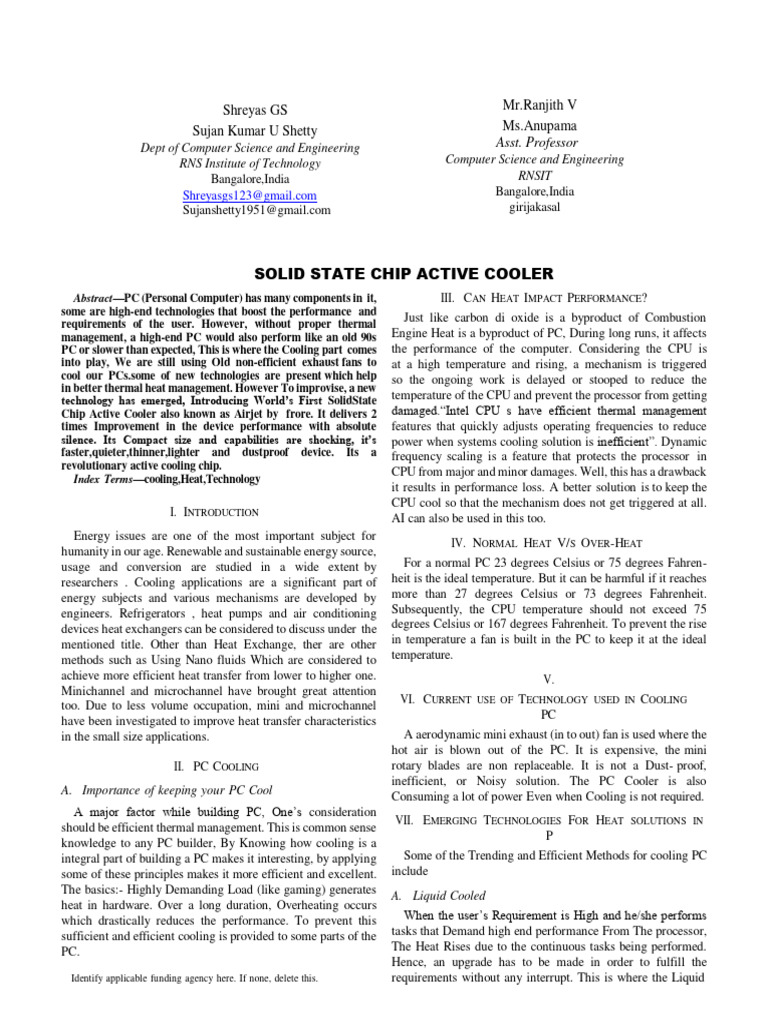 Solid State Cooler | PDF | Personal Computers | Liquids