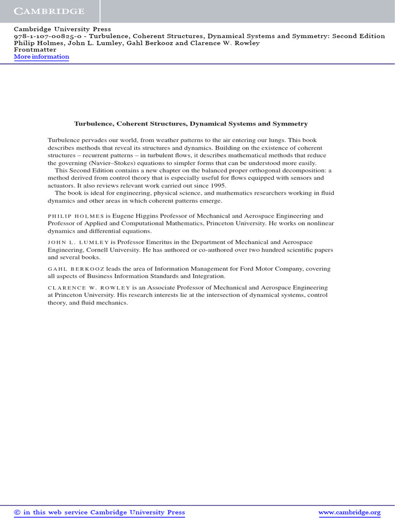 Turbulence, Coherent Structures, Dynamical Systems and Symmetry | PDF ...