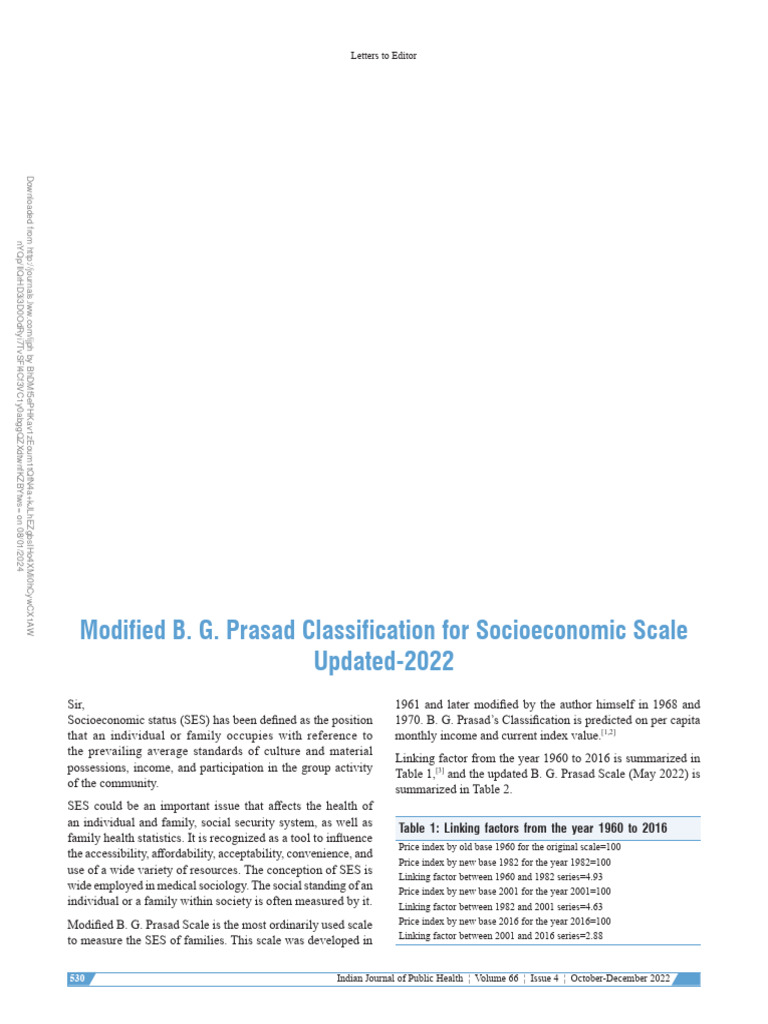 Modified B G Prasad Classification For.32 | PDF | Socioeconomic Status ...