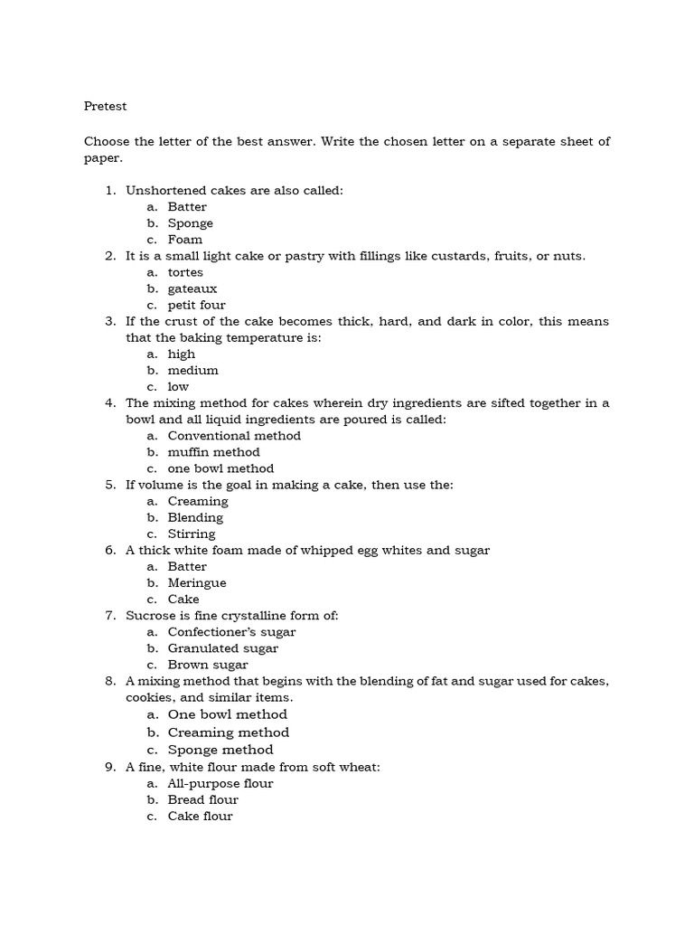 Baking Basics: Cake Preparation Quiz | PDF | Cakes | Breads