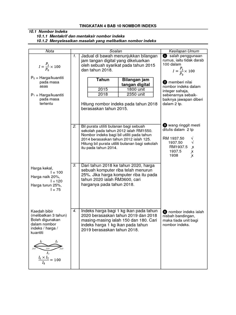 Formatif T4 B10 Nombor Indeks Soalan | PDF