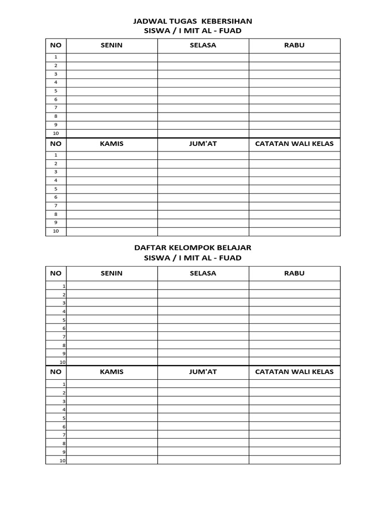 Jadwal Kegiatan dan Tugas Siswa Al-Fuad | PDF