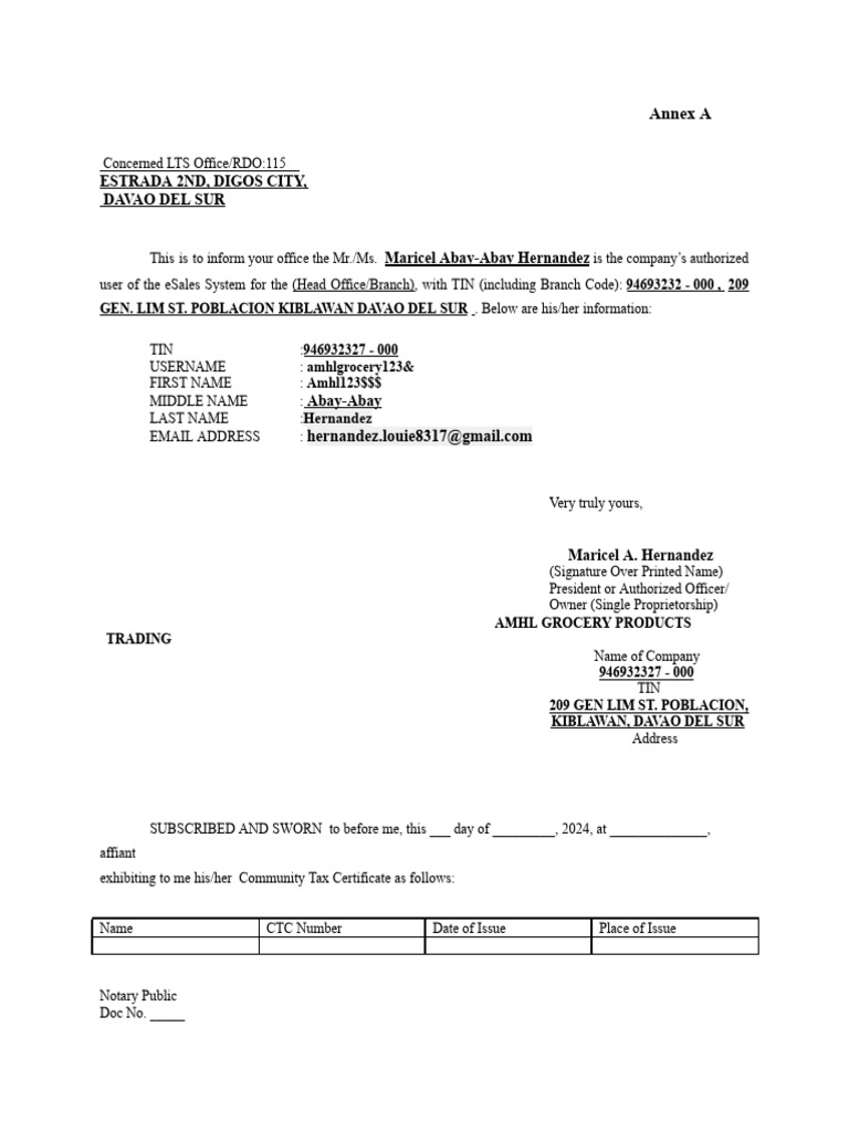 Template Sworn Statement For ESales Account | PDF