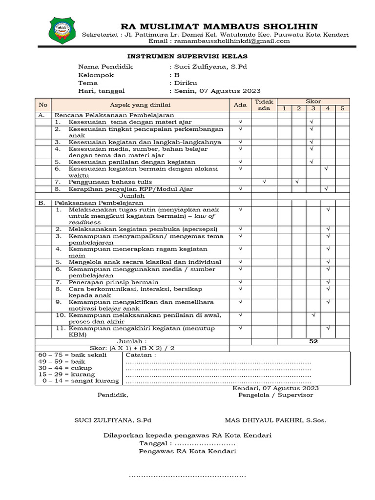 Instrumen Supervisi Kelas | PDF
