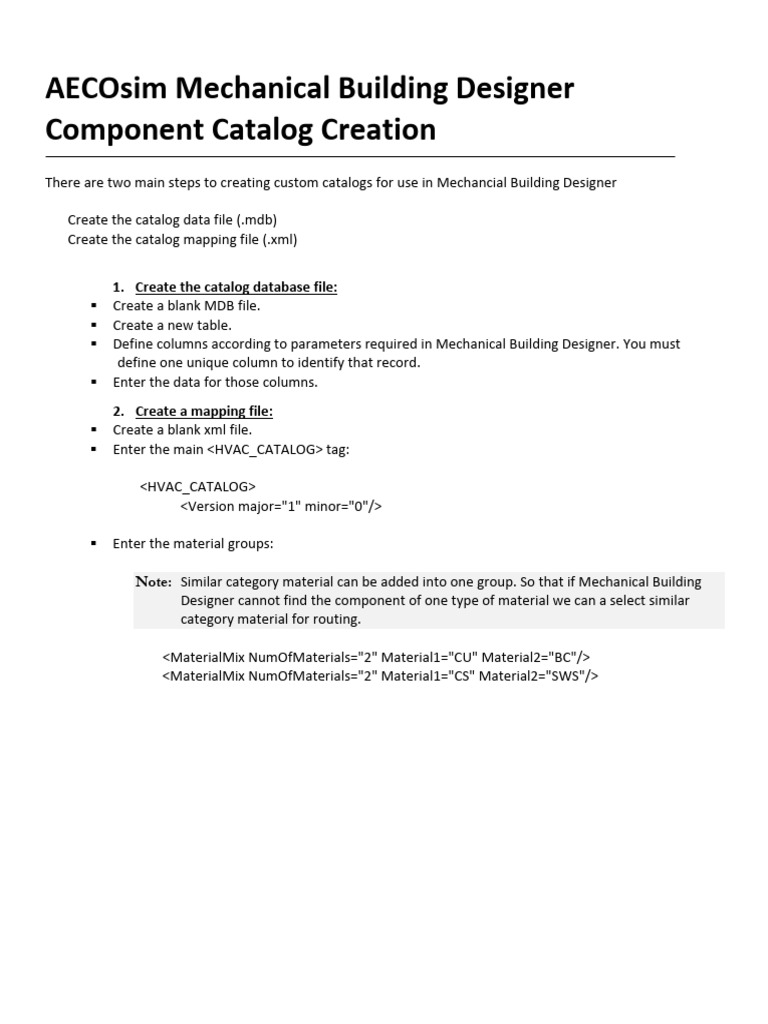 AECOsim Mechanical - Catalog Creation | PDF | Databases | Xml
