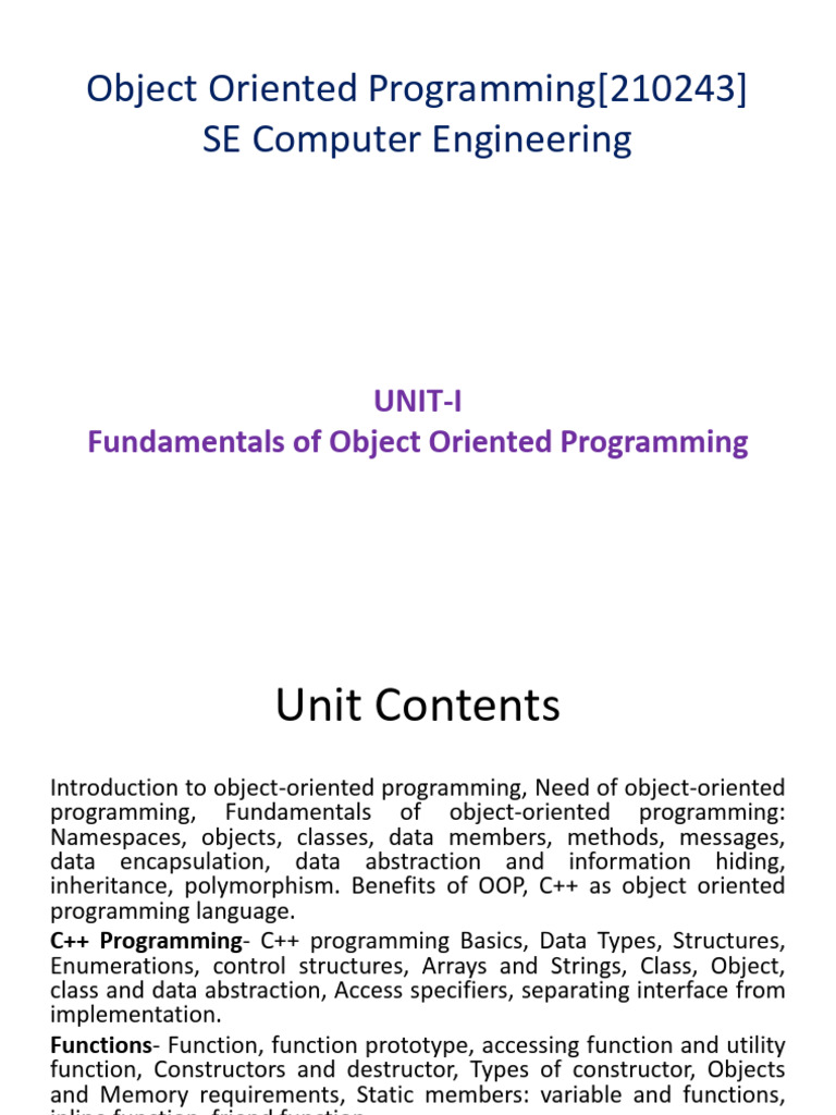 unit 1 | PDF | Object Oriented Programming | Method (Computer Programming)