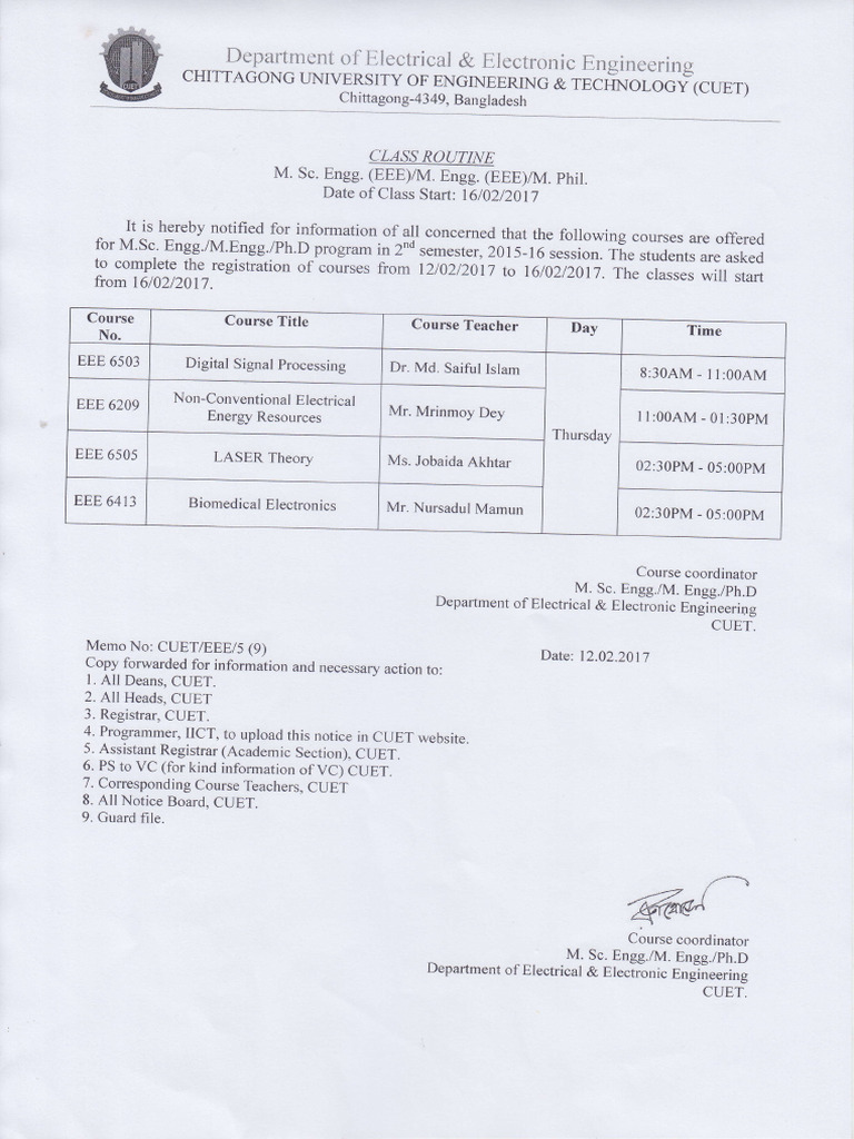 PG Class Routine - EEE - 21217 | PDF | Electrical Engineering ...
