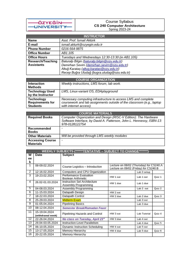 CS 240 Syllabus 2023 2024 Spring ENG | PDF | Academic Dishonesty ...