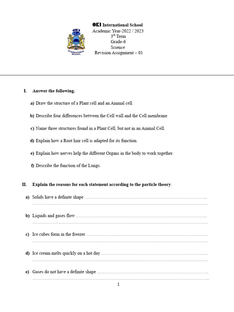 Revison Assignment Week-11 Science. | PDF | Gases | Skeleton