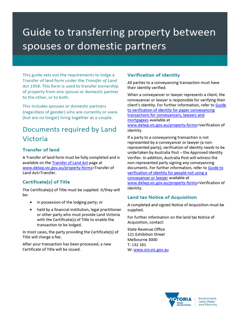 Guide To Transferring Property Between Domestic Spouses or Partners | PDF | Conveyancing ...