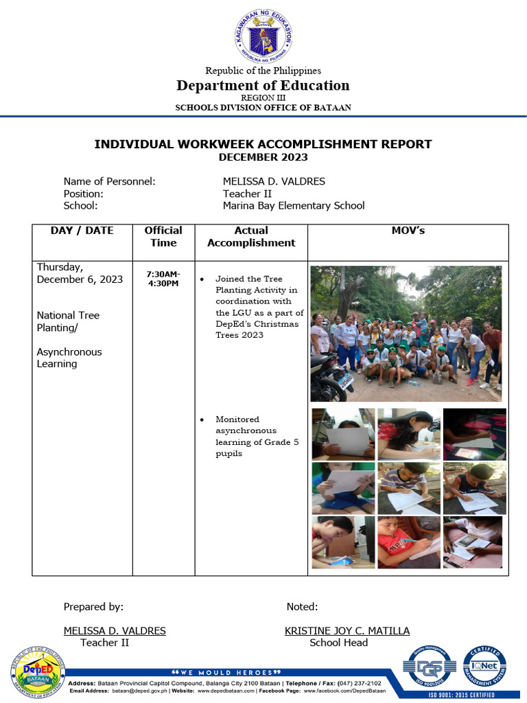 December 2023 Teacher Accomplishment Report | PDF