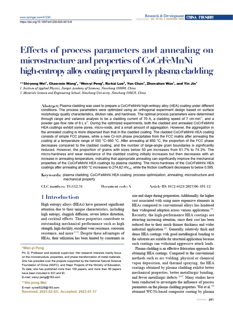 Effects of process parameters and annealing on | PDF | Microstructure | Physical Sciences